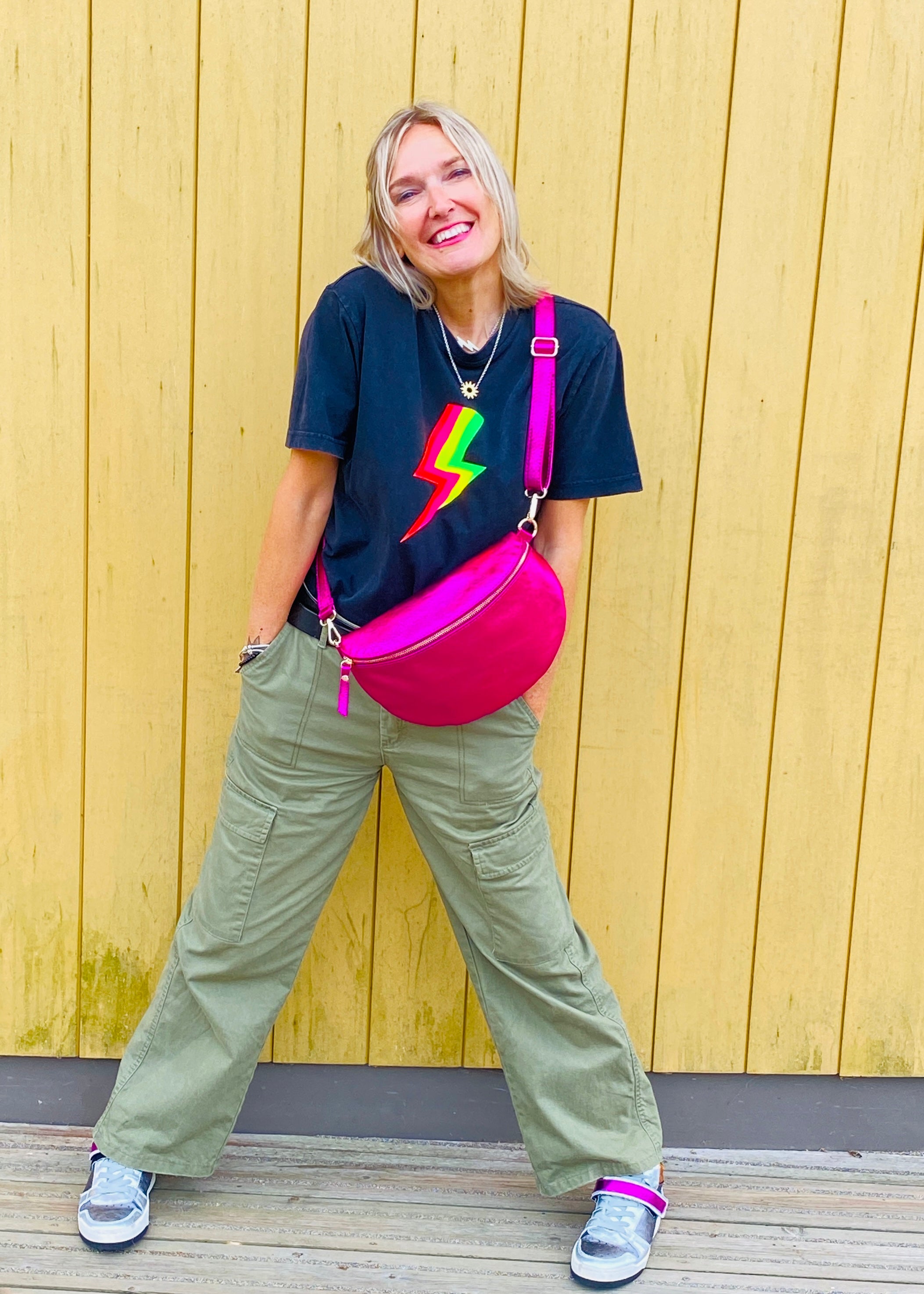 Black Neon Rainbow Bolt t shirt – Neon Marl