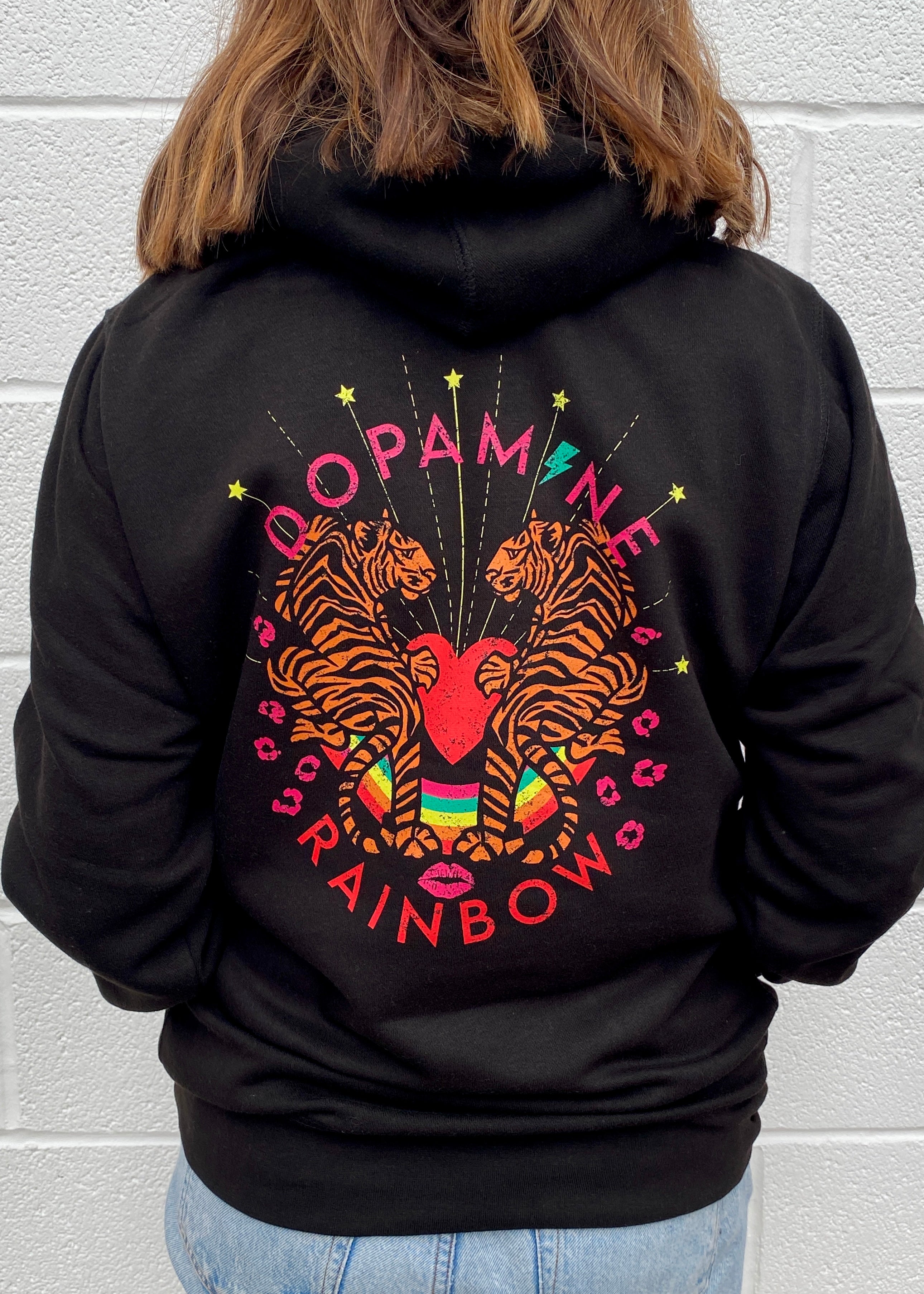 Dopamine Rainbow back print cowl hoodie – Neon Marl