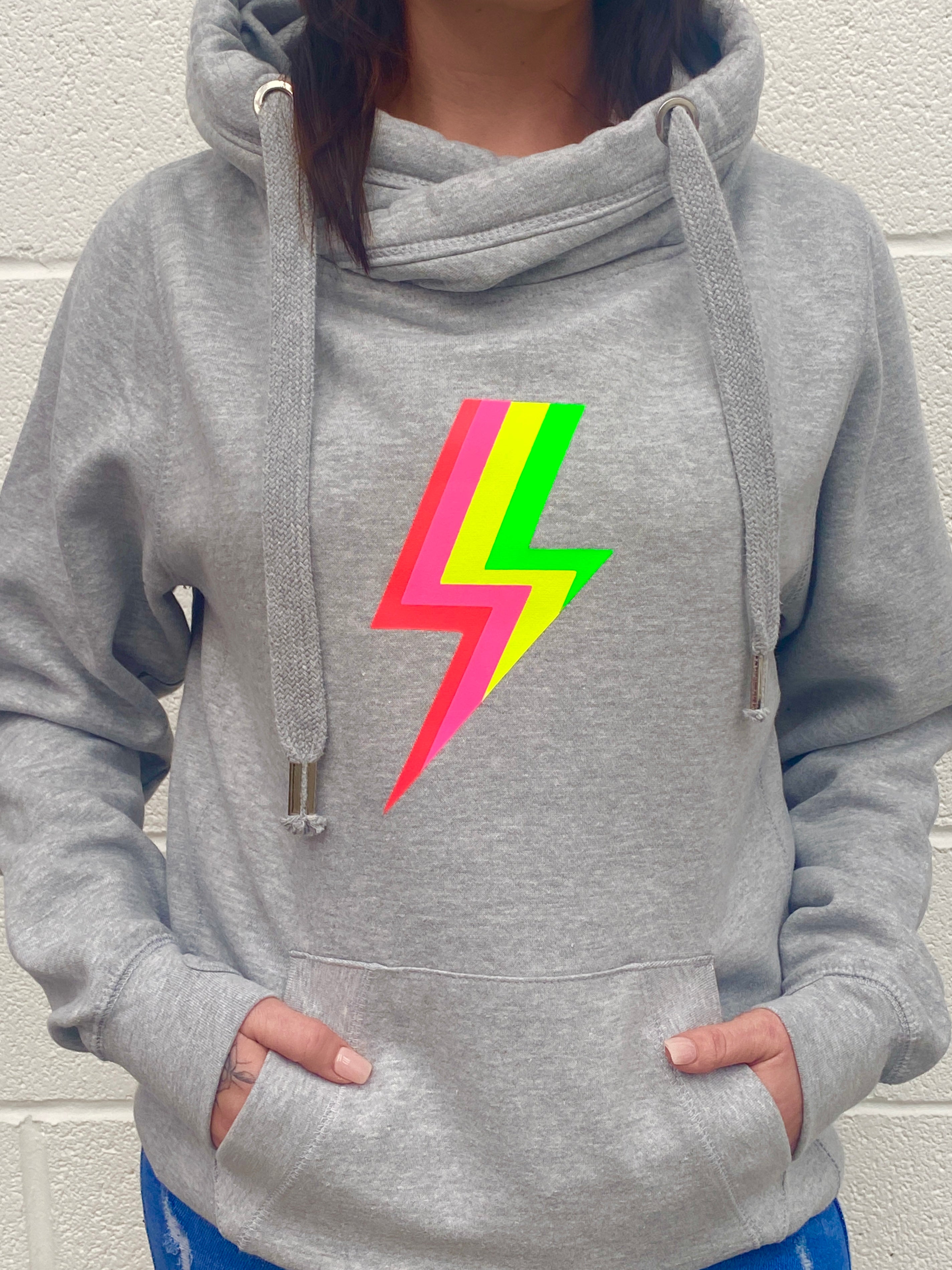 Rainbow bolt cowl hoodie – Neon Marl